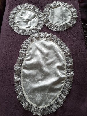 Trio Satin And Lace Dressing Table Mats Floral, Bows And Ribbon Design ...