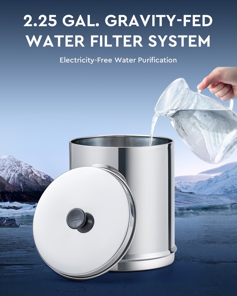 2.25 Gallons Gravity-Fed Water Filter System Stainless Steel Water ...