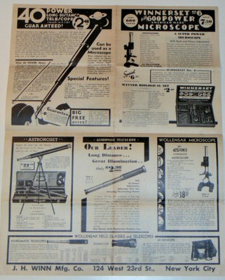 VINTAGE 1930s TELESCOPE/MICROSCOPE/BINOCULAR ADVERTISING POSTER! 17x22 ...