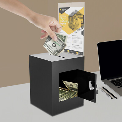 Black Donation Box with Lock Ballot Box with Sign Holder Suggestion Box ...