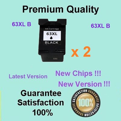 2 x HP 63XL BLACK F6U64A Generic Ink for DJ2130/2131/3630/3632 ENVY4520 ...