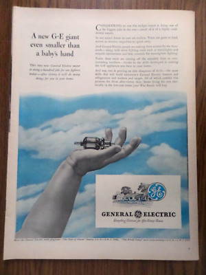1943 GE General Electric Ad New Giant Smaller than a Baby's Hand Motor ...