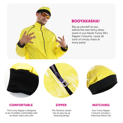 ADULTS 90'S RAPPER COSTUME YELLOW TRACKSUIT MENS GANGSTER 1990'S FANCY ...