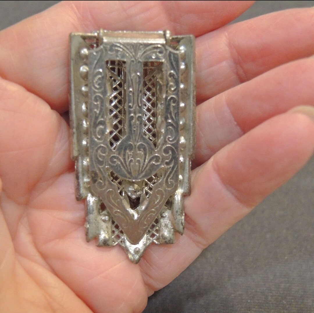 1920s Art Deco Paste Silver Tone Antique Dress Clip - Gem