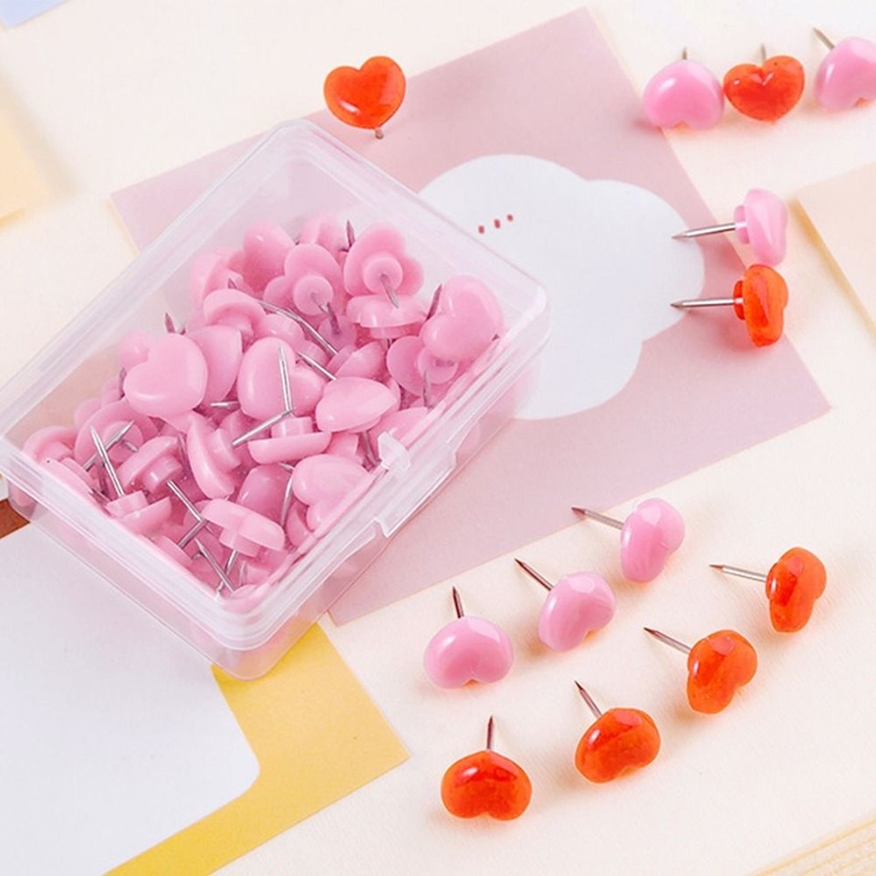 100PCS Pink Red Push Pin Photo Pins Thumb Tacks Thumbtack Office ...