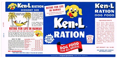 GENUINE VINTAGE CAN LABEL DOG CAT PET FOOD 1958 K L RATION FREE HOUSE ...