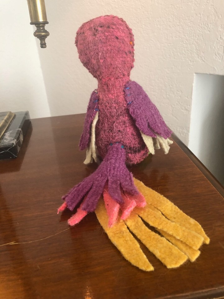 Wool Felt Stuffed Parrot Bird Small 7” Tall Multicolor Folk Art ...