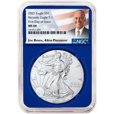 2021 $1 Type 1 American Silver Eagle NGC MS69 FDI Biden Label Blue Core ...