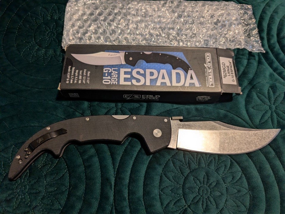 Cold Steel Large Espada Folding Knife 5.5" AUS-10A Blade Black G10 62 ...