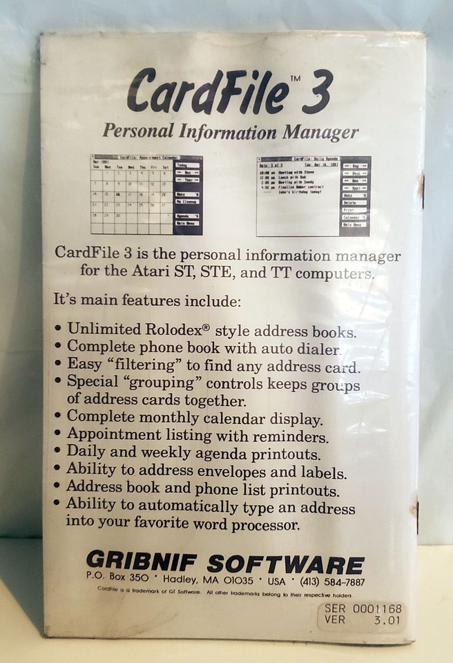 Atari ST - Cardfile 3 Personal Information from Gribnif Software | eBay