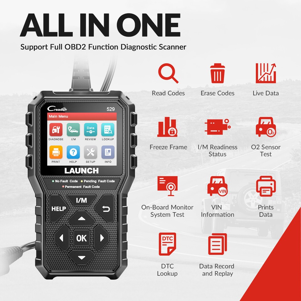 LAUNCH OBD2 Scanner Code Reader Automotive Scan Tool Engine Check Car ...
