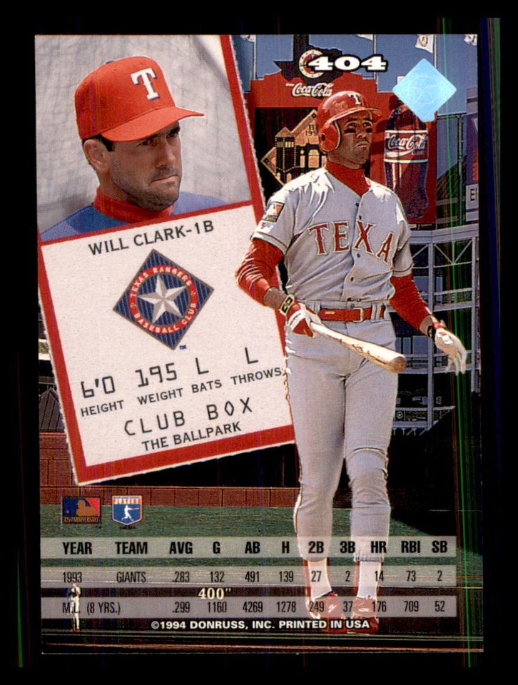 1994 BASEBALL 1994 Leaf Will Clark Texas Rangers #404 1 | eBay