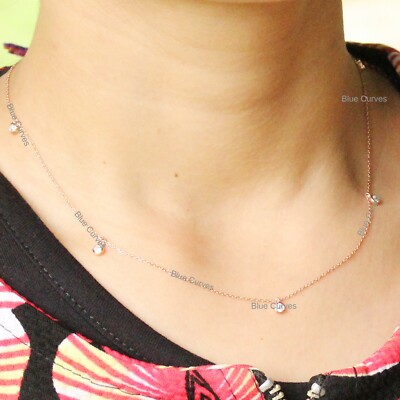 5 Natural Diamond Bezel Set Drop Chain Station Necklace in 14k Solid ...