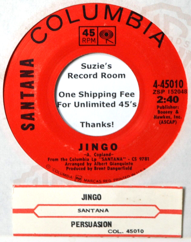 Santana Jingo / Persuasion #A Orig Issue Jukebox Strip & 45 7" Vinyl ...