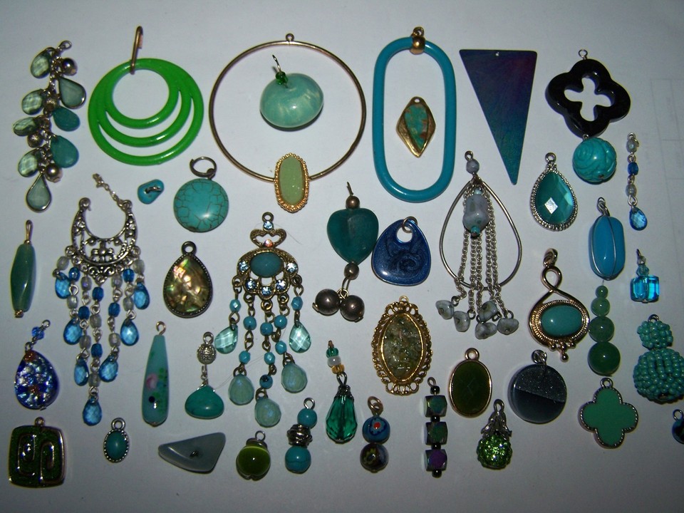VTG~Mod Jewelry Parts Findings Lot JewelryMaking Craft Art Blue~Green ...