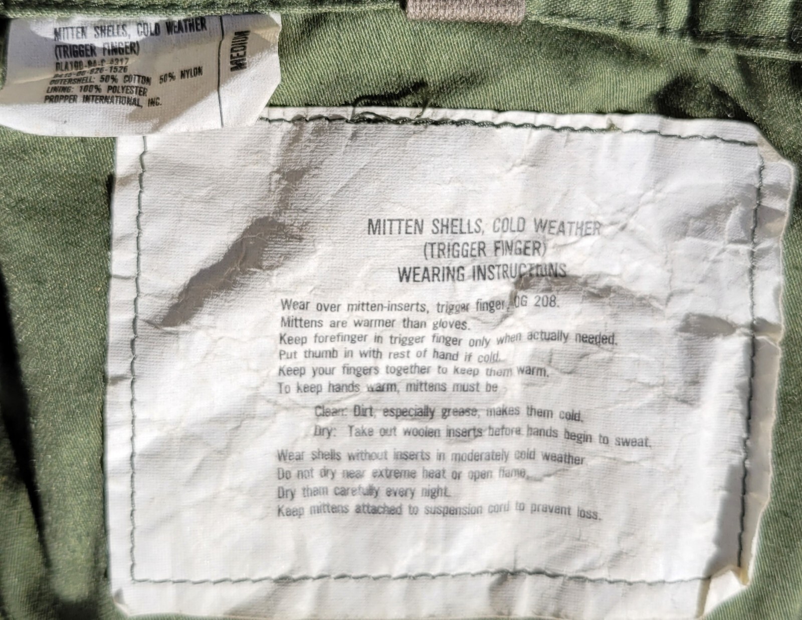 US ARMY MITTENS SHELLS COLD WEATHER GLOVES TRIGGER FINGER NSN 8415-00 ...