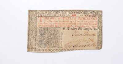 1776 12 Shillings New Jersey Colonial Currency Note - Signatures *0549 ...