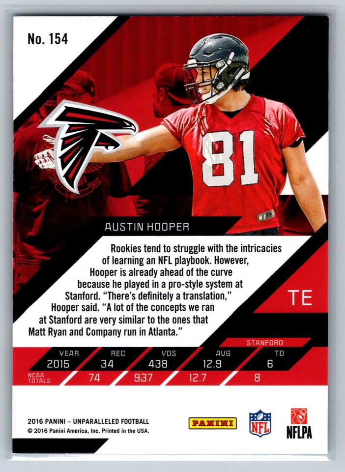 2016 Panini Unparalleled #154 Austin Hooper Rookie Teal NE Patriots ...
