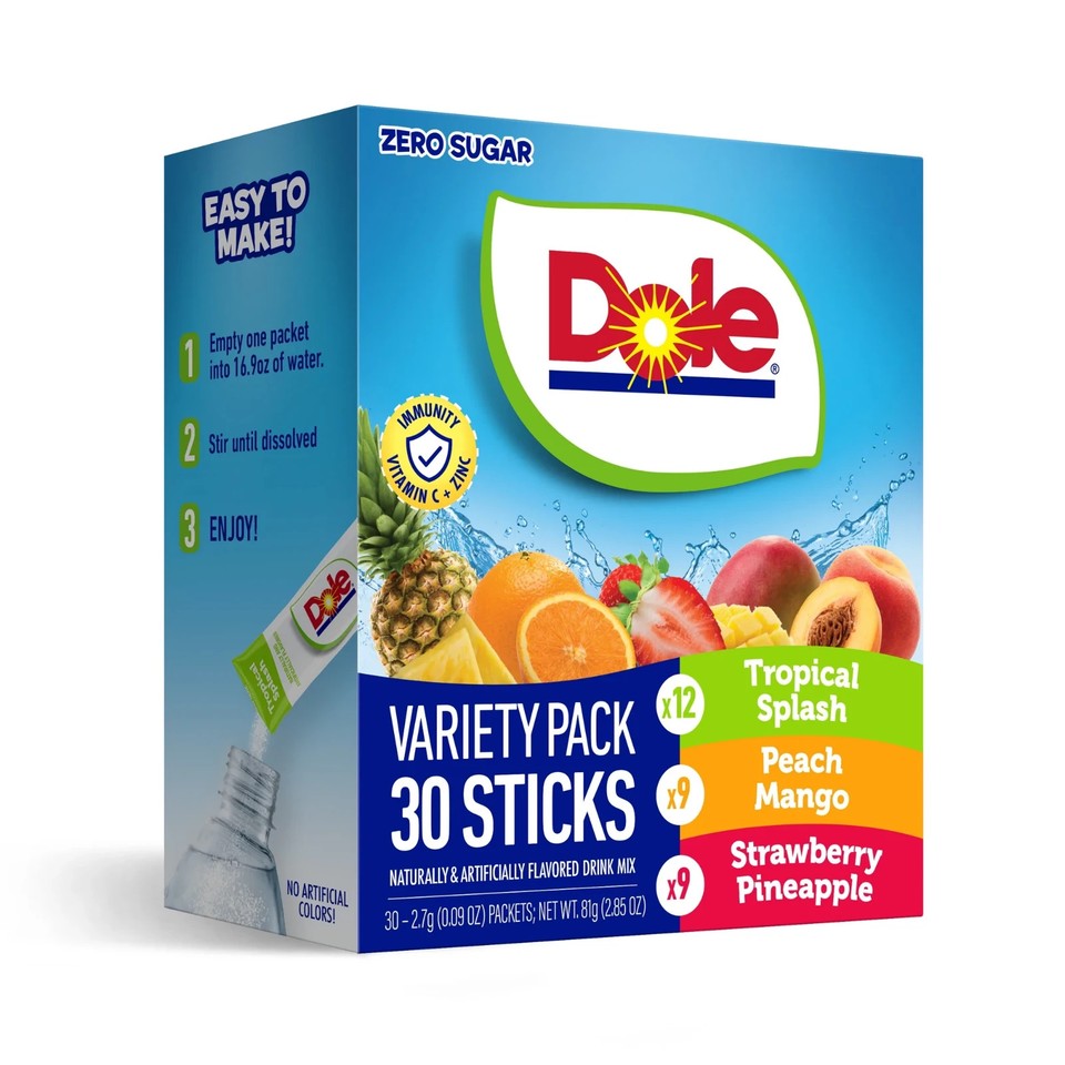 Dole Powder Drink mix variety Pack Tropical Peach Mango & Fruit Sugar ...