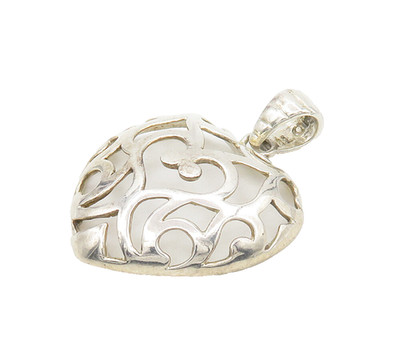 925 Sterling Silver Vintage Shiny Open Swirl Love Heart Dome Pendant ...