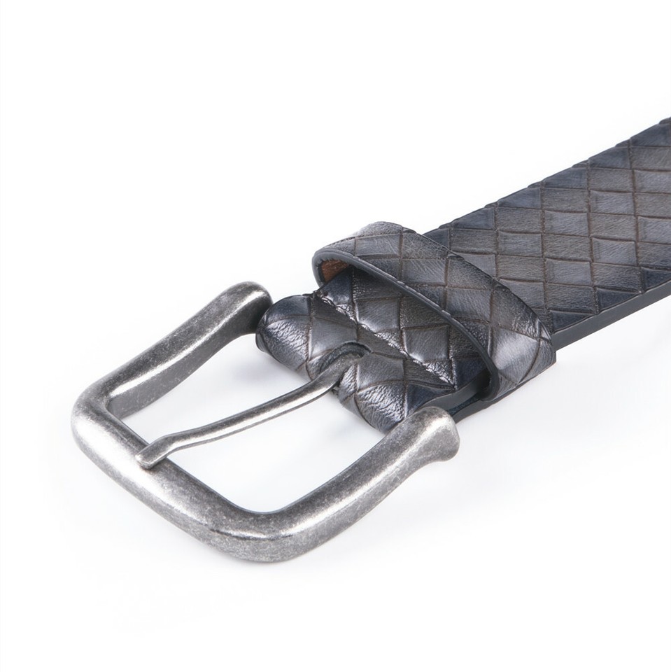 Men's Belt Genuine Leather Grid Pattern Casual Dress Belts 1.5inch ...