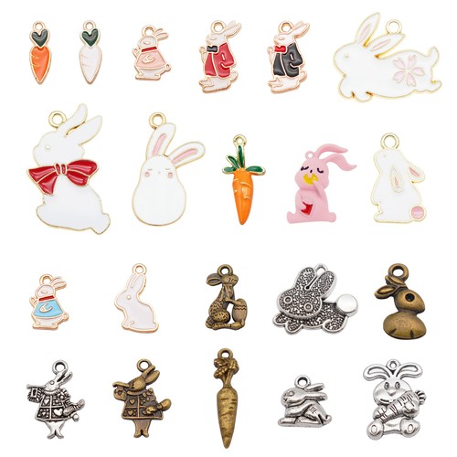 20 Mix Cute Bunny Alloy Charm Enamel Rabbit Bracelet Earring Pendant ...