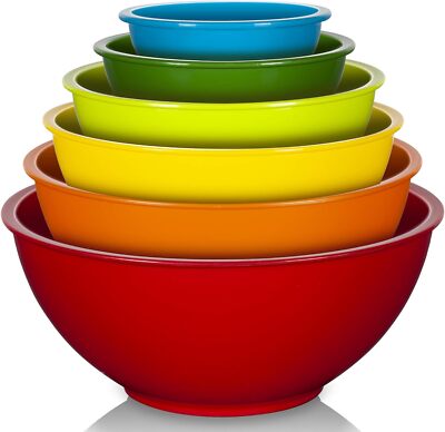 6 Pcs Plastic Mixing Bowls Set, Colorful Serving Bowls for Kitchen ...
