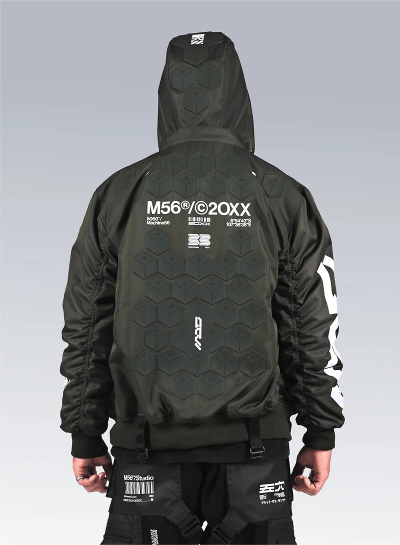 Men's Green OLV Jacket Hoodie Bomber Full Zip Techwear Machine56 B/TYPE ...