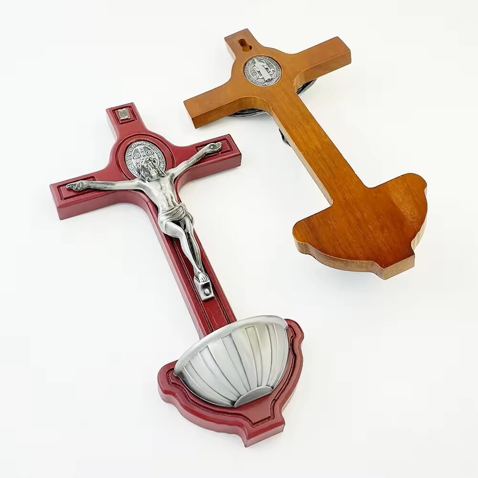 Catholic Holy Water Cross Christ Crucifix Wood Alloy Wall Decor ...