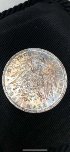 1913 German Baden 5 Marks Silver Coin High Grade High Value BEAUTIFUL ...