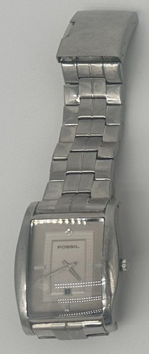 Fossil Men's Silver-Tone Stainless Steel Rectangular Quartz Watch | eBay
