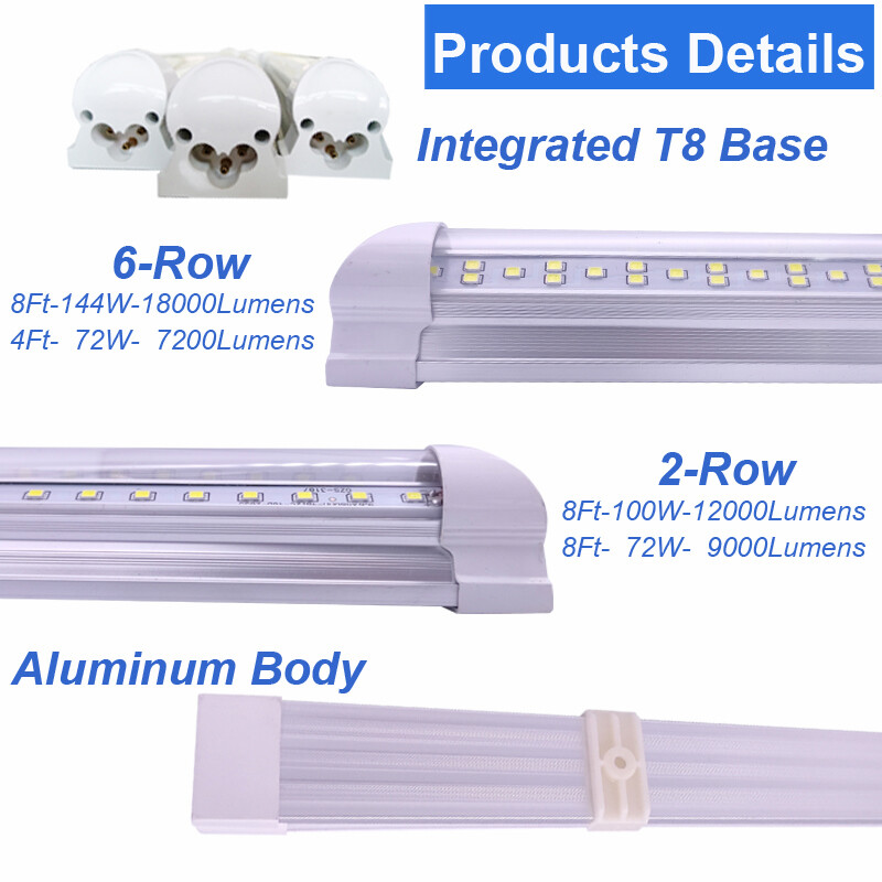 8Ft LED Shop Light 144W 4 Row 96 Inch Cooler Door Freezer LED Tube ...