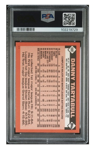 PSA 8 NR MINT BASEBALL CARD 1986 TOPPS TRADED ROOKIE DANNY TARTABULL ...
