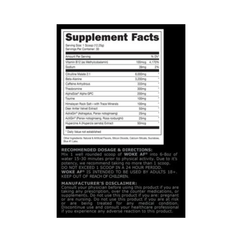 Woke AF High-Stimulant Pre-Workout - Rocket Pop (12.67 oz. / 30 ...