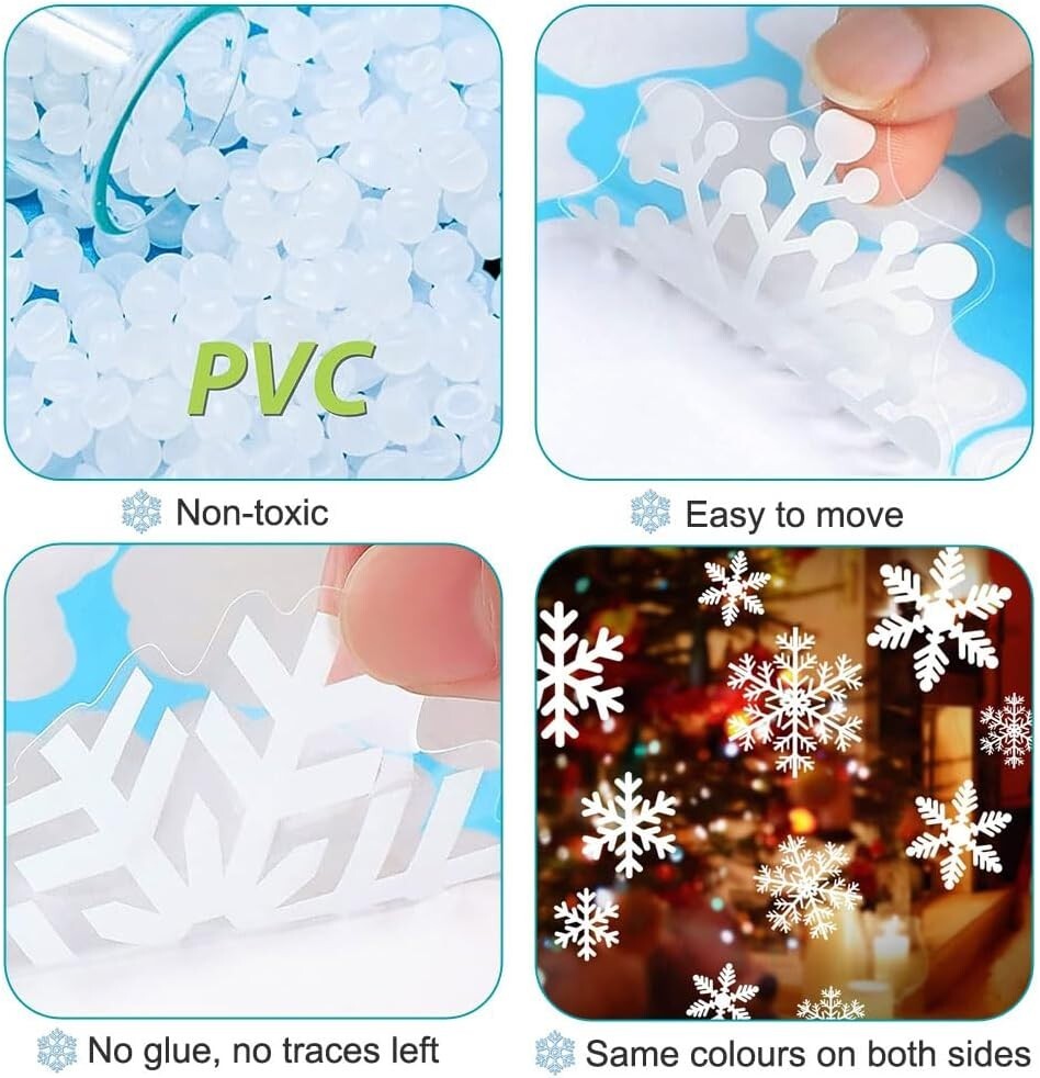 192 PCS Christmas Snowflake Window Stickers PVC Holiday Xmas Home Glass ...