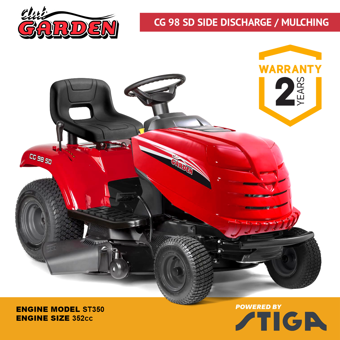 Ride On Mower 98M-SD Club Garden CG 98SD 352cc 98cm/38in SideDispenser ...