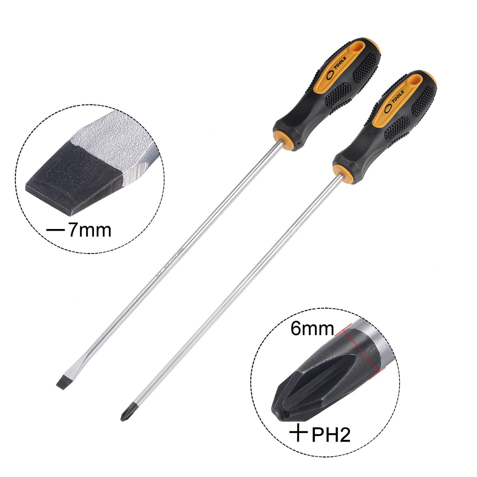 PH2/7mm Slotted Magnetic Screwdriver Set 10" S2 Round Shaft Black ...