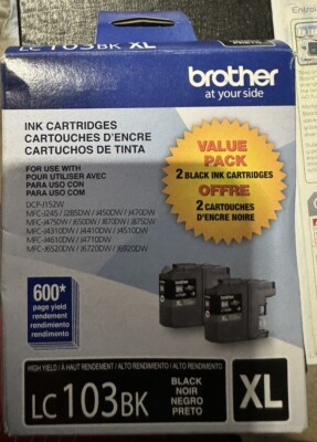 Lot Of 2 Brother Lc103BK XL Ink Cartridges BLACK New in Box Expired ...