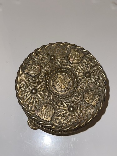 Antique Coat Of Arms Trinket Box Gold Mesh Heraldry Jewelry Medieval ...