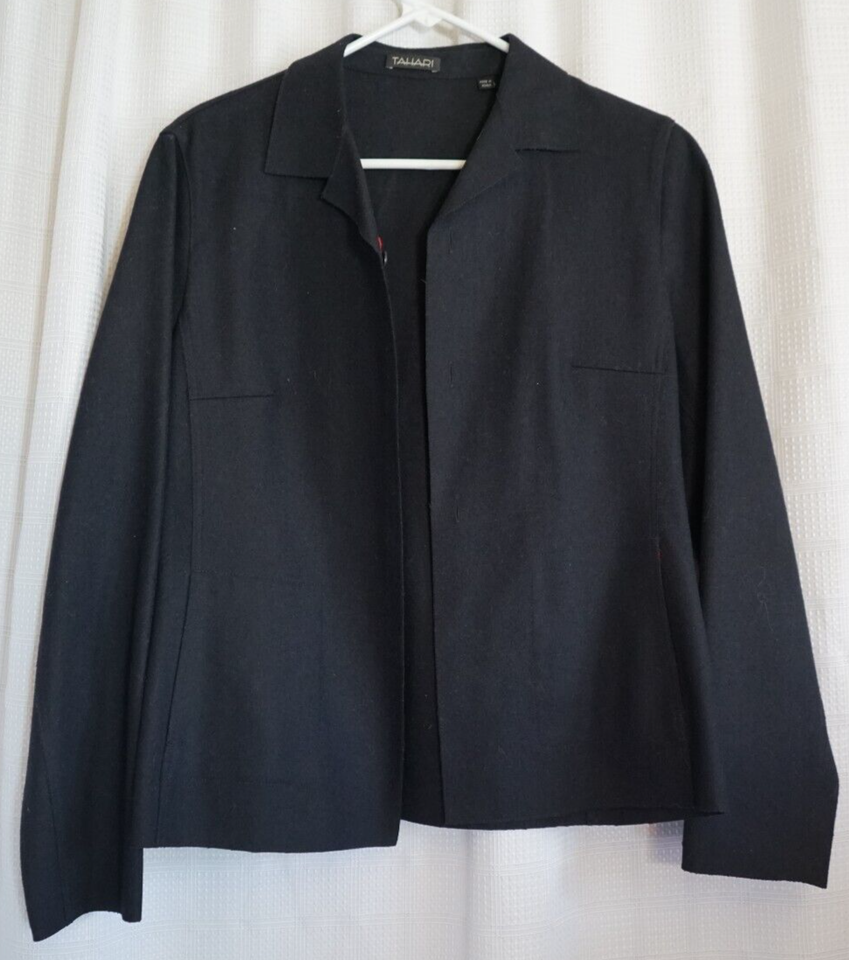 Vintage Tahari black wool blend thin light weight coat jacket very very ...