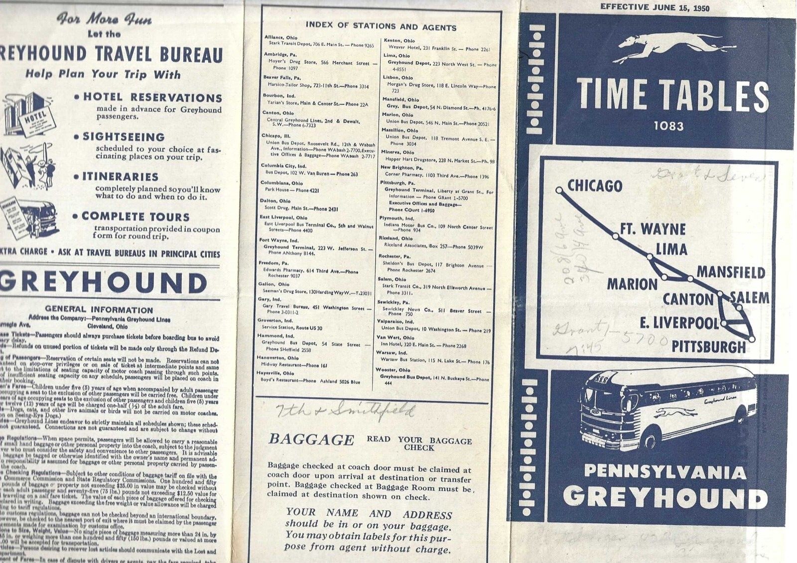 Pennsylvania Greyhound Bus Lines 1950 Timetable #2 | eBay