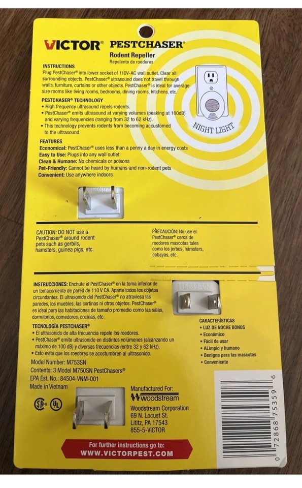Victor Mini M753SN Ultrasonic Rodent Repeller with Nightlight, 3-Pack ...