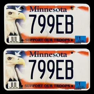 MINNESOTA PATRIOT GRAPHIC LICENSE PLATE PLATES PAIR " 799 EB " SUPPORT ...