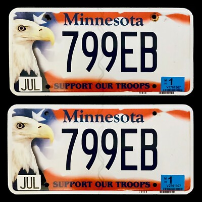 MINNESOTA PATRIOT GRAPHIC LICENSE PLATE PLATES PAIR " 799 EB " SUPPORT ...