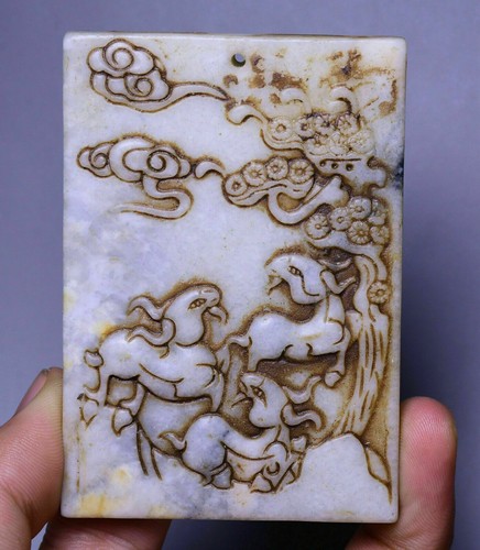 8.5CM China Hongshan Culture Old Jade 3 Three Goat Ram Animal Token ...