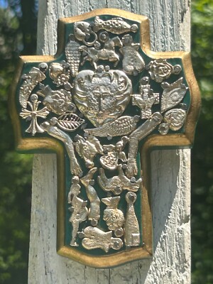 Painted Wood Cross Milagros Mexico Handmade 5.5x4 Perpetuo Socorro ...