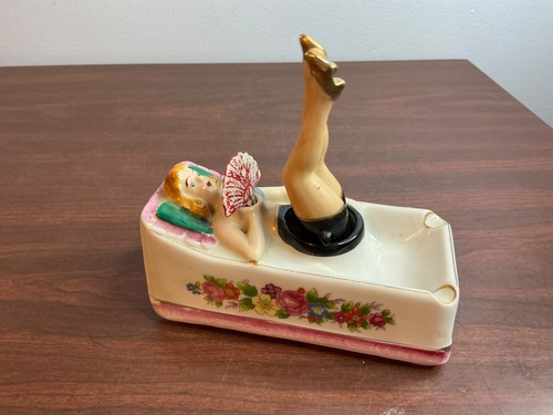 Vintage Naughty Nodder Ashtray Pin Up Lady Bathing Beauty Fan Moving ...