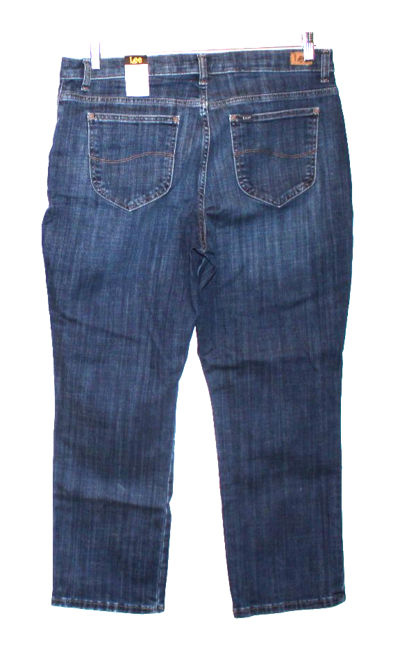 New Lee Straight Leg Jeans Blue Mid Rise Stretch Denim Pants 16 Relaxed ...