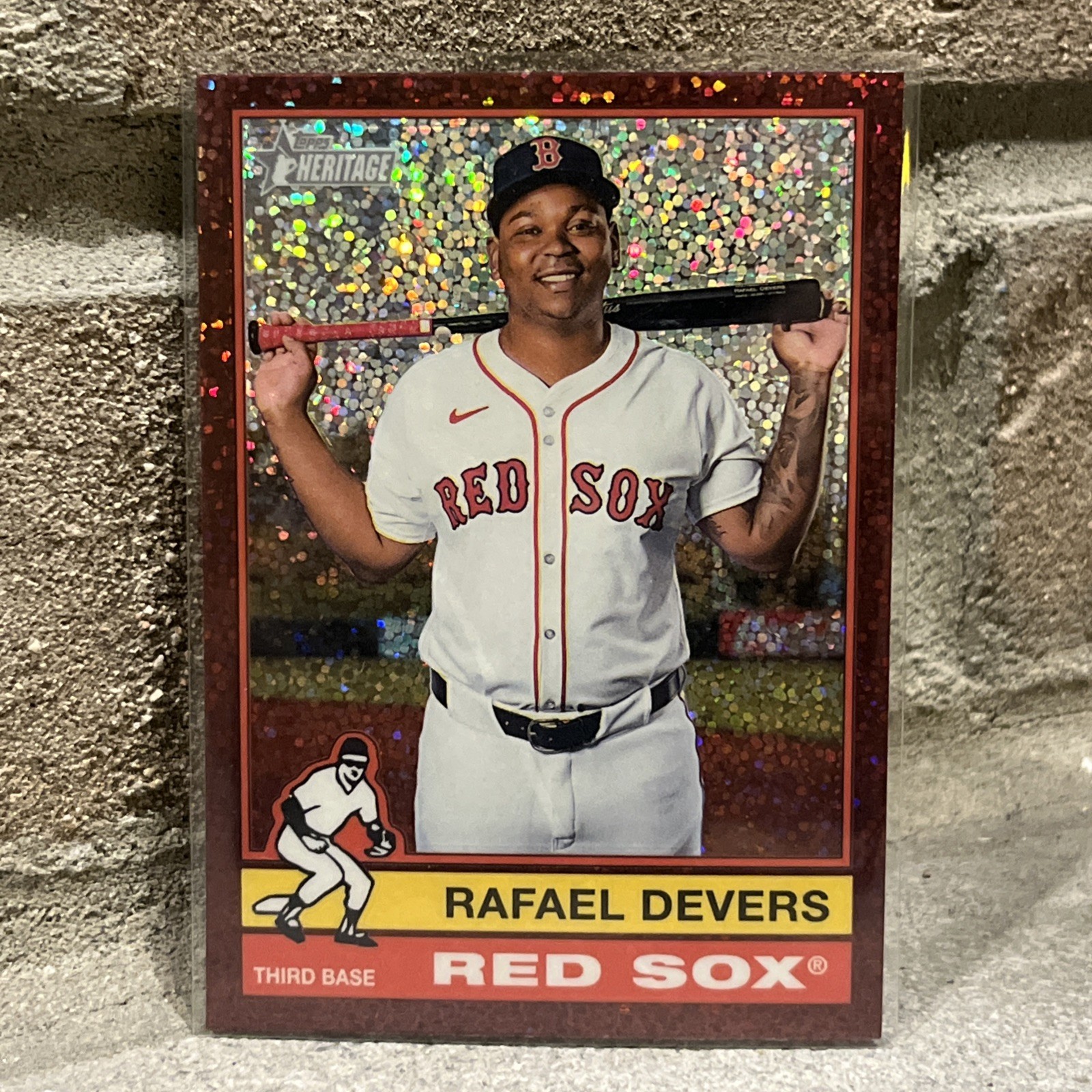 Rafael Devers 2025 Topps Heritage #445 Chrome - Burgundy Sparkle ...