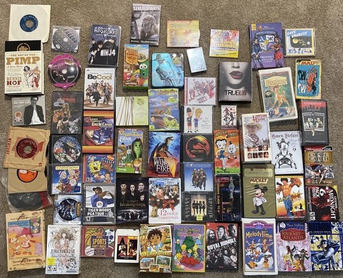 Huge Media Lot! 55 + DVD, CD, ROM, Books, VHS, Vinyl Music Movies New ...